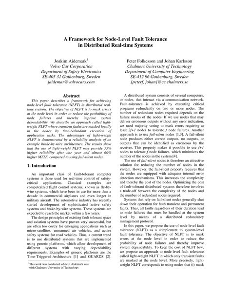pdf a framework for node level fault tolerance in distributed real time systems