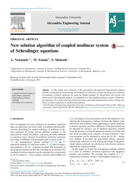 pdf new solution algorithm of coupled nonlinear system of schrodinger equations
