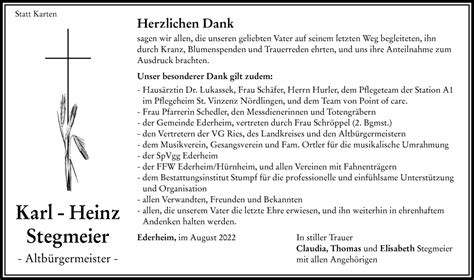 Traueranzeigen Von Karl Heinz Stegmeier Augsburger Allgemeine Zeitung