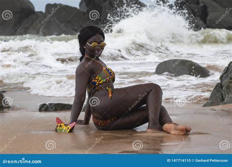 African Woman On A Beach In Axim Ghana Stock Photo Image Of West