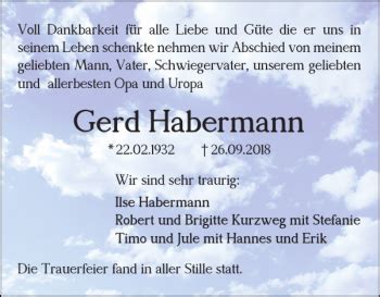 Traueranzeigen Von Gerd Habermann Trauer38 De