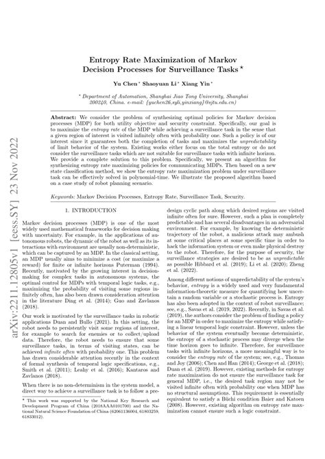 pdf markov decision processes with maximum entropy rate for surveillance tasks