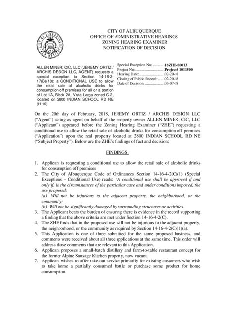 Fillable Online Zoning Hearing Examiner City Of Albuquerque Fax Email