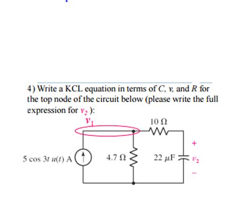 solved write a kcl equation in terms of c nu and r for the