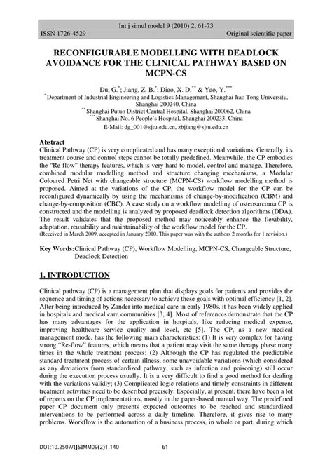 pdf reconfigurable modelling with deadlock avoidance for the clinical pathway based on mcpn cs