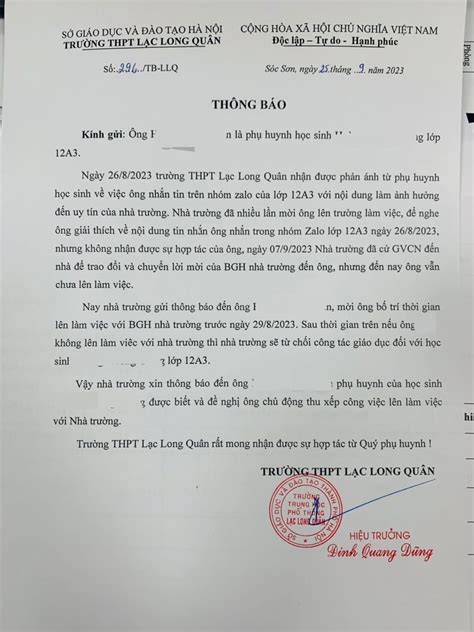Trường mời phụ huynh làm việc vì tin nhắn xúc phạm dọa không dạy con