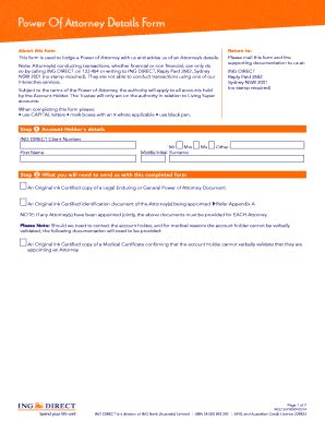 Fillable Online Power Of Attorney Details Form Ing Direct Fax Email