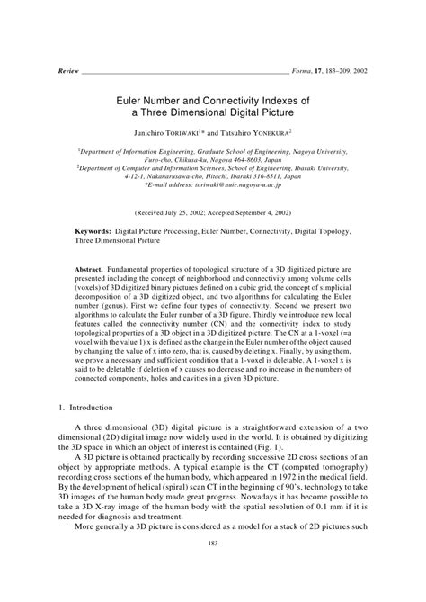 pdf euler number and connectivity indexes of a three dimensional digital picture