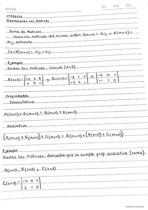 SOLUTION Apuntes Con Ejemplos Matrices Suma Propiedad Conmutativa