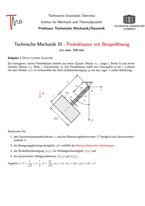 Loesung Probeklausur 1 Tmiii Institut für Mechanik und Thermodynamik