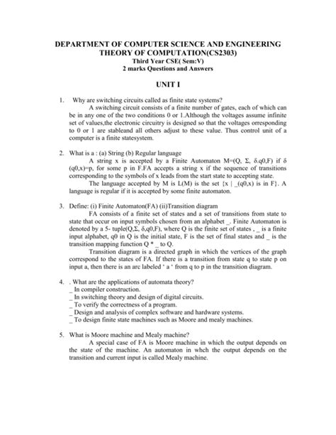 cs2303 theory of computation 2marks