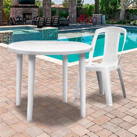 Conjunto De Mesa Redonda 4 Cadeiras Plásticas Empilháveis Dolfin