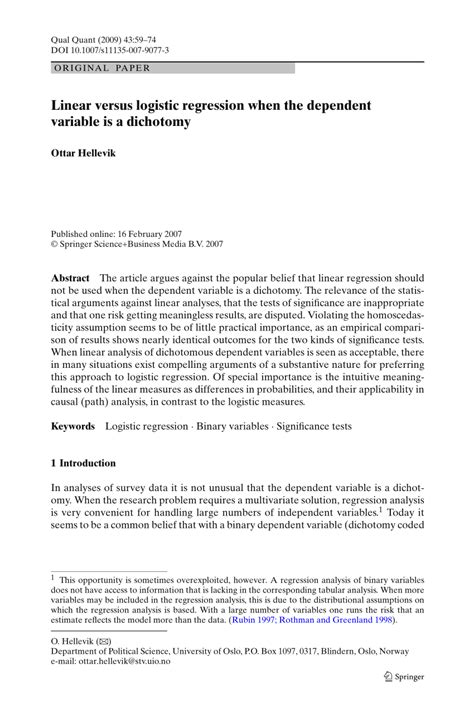 pdf linear versus logistic regression when the dependent variable is a dichotomy