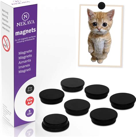 Nekava 21 Stück Schwarze Magnete für Magnettafel Whiteboard Pinnwand