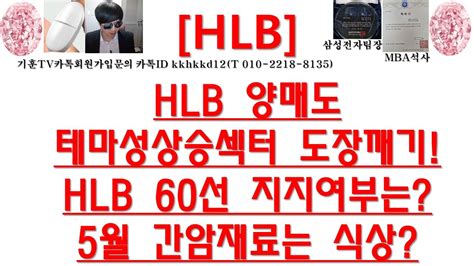 주식투자 HLB HLB 양매도테마성상승섹터 도장깨기 HLB 60선 지지여부는 5월 간암재료는 식상 YouTube