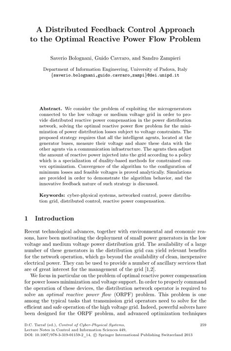 pdf a distributed feedback control approach to the optimal reactive power flow problem