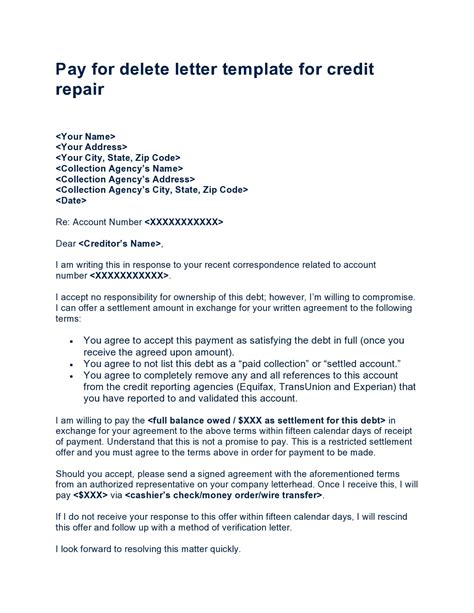 Effective Pay For Delete Letter Templates Free