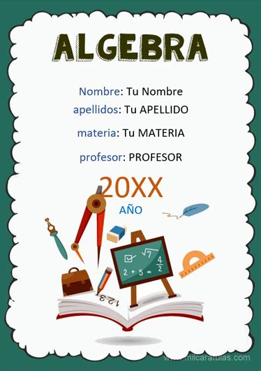 Caratula Y Portada De Algebra En Word Caratulas Para Cuadernos