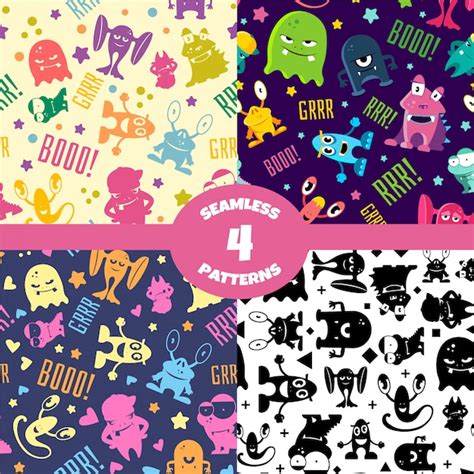 Patrones Sin Fisuras Con Monstruos De Dibujos Animados Lindo Vector