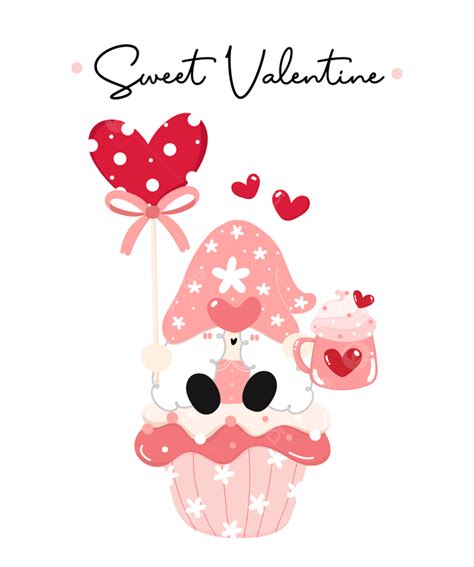 Linda Y Dulce Gnomo De San Valent N Con Taza De Crema Batida Rosa Y
