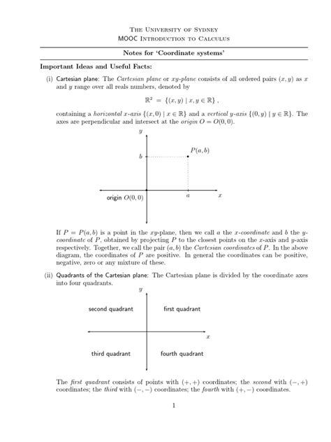 notes for coordinate systems important ideas and useful facts pdf cartesian coordinate