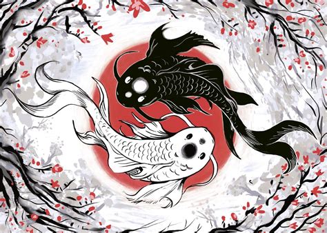 Yin Yang Koi Fish Painting Poster Picture Metal Print Paint By