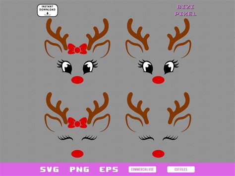 Cute Reindeer Face Svg Girl Reindeer Svg Boy Reindeer Png Rudolphs