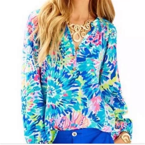 Lilly Pulitzer Elsa Silk Blouse Multi Dive In Tie Dye Print Blue Pink Yellow Munimorogobpe