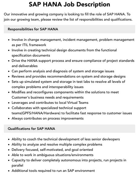 sap hana job description velvet jobs