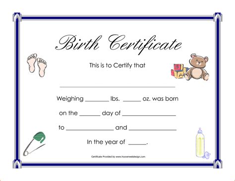 Fill In Blank Printable Birth Certificate With Footprints