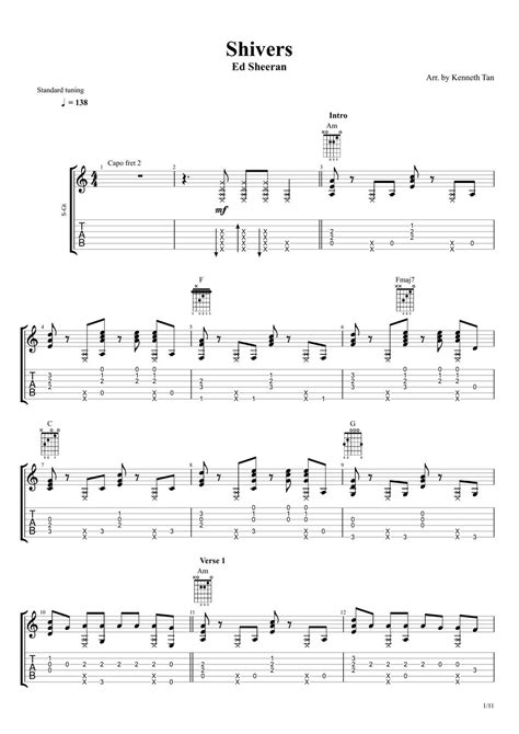Ed Sheeran Fingerstyle Guitar Shivers Sheets By Kenneth Acoustic