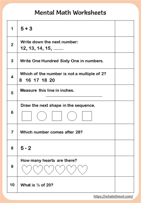 Printable Mental Math Worksheets For 1st Grade Your Home Teacher