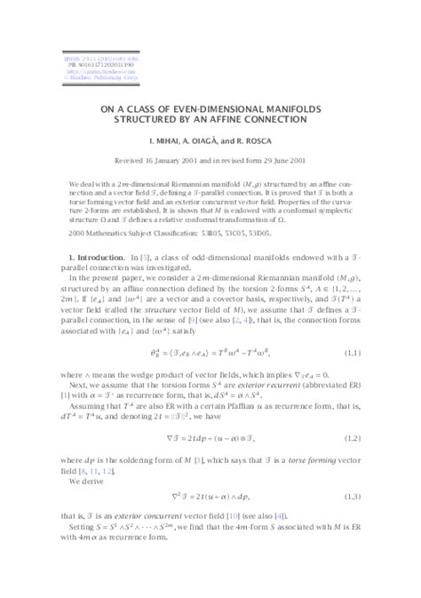 pdf on a class of even dimensional manifolds structured by an affine connection ion mihai