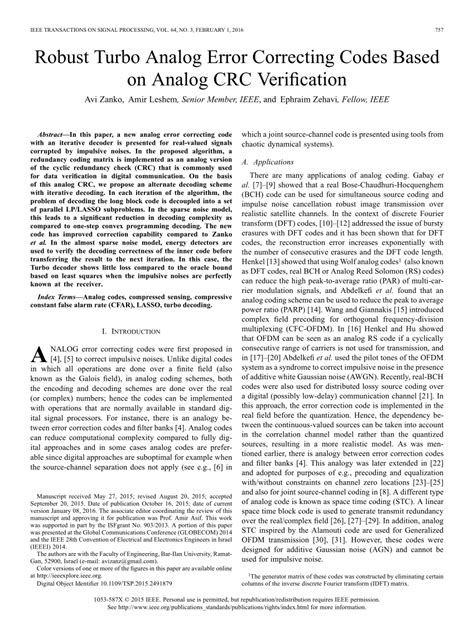 pdf robust turbo analog error correcting codes based on analog crc verification