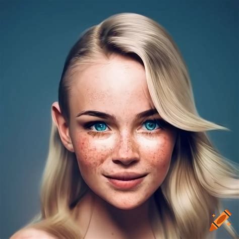 Close Up Portrait Of A Smiling Woman With Freckles On Craiyon