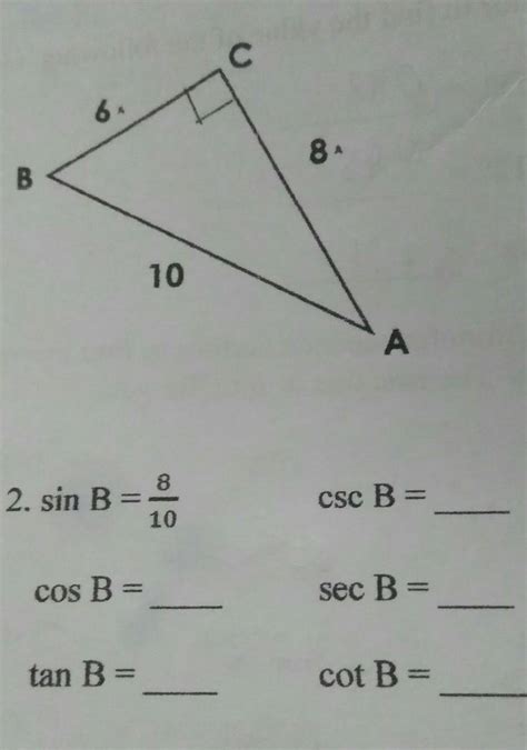 given the right triangle below determine the ratios of the required trigonometric functions the