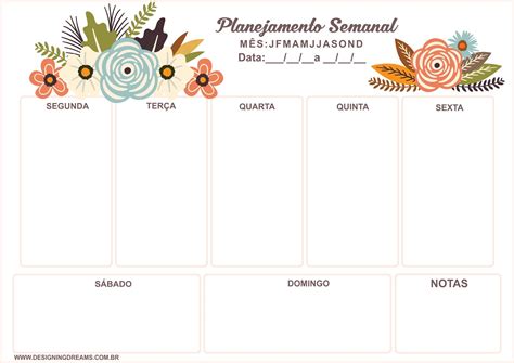 Planner Semanal Grátis para baixar e imprimir Cantinho do blog