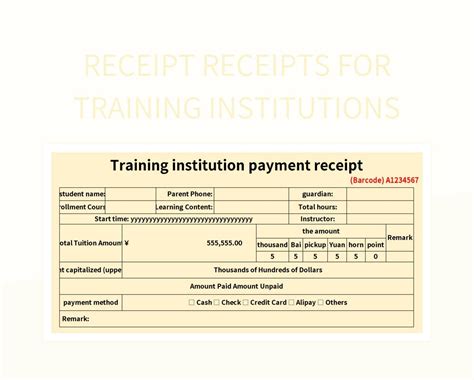 Receipt Receipts For Training Institutions Excel Template And Google