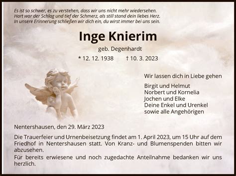 Traueranzeigen Von Inge Knierim Trauer HNA De