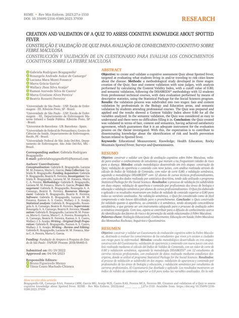 PDF CREATION AND VALIDATION OF A QUIZ TO ASSESS COGNITIVE KNOWLEDGE