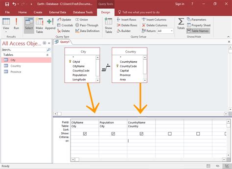 how to create a parameter query in access 2016