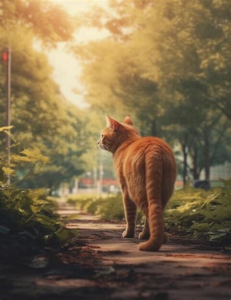 Hay Un Gato Que Camina Por Un Sendero En El Parque Ai Generativo