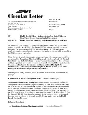 Fillable Online Calpers Ca Circular Letter 600 007 Health Insurance