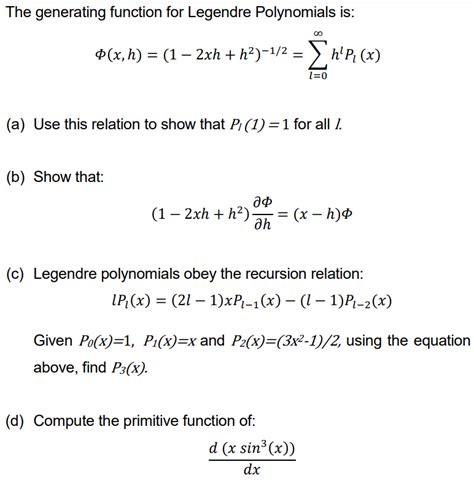 solved the generating function for legendre polynomials is