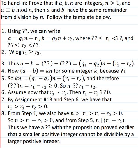solved a b mod n then a and b have the same remainder from