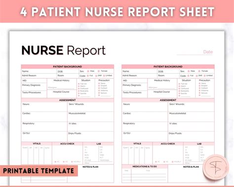 Patient Nurse Report Sheet Nurse Brain Sheet Colors Icu Nurse