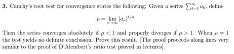 solved 3 cauchy s root test for convergence states the