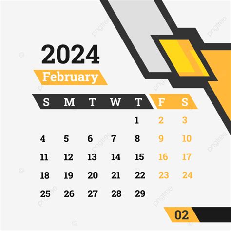Diseño De Calendario Mensual Minimalista De Febrero De 2024 Vector PNG
