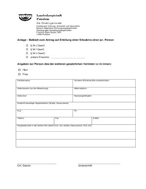 Ausfüllbar Online Anlage Beiblatt zum Antrag auf Erteilung einer