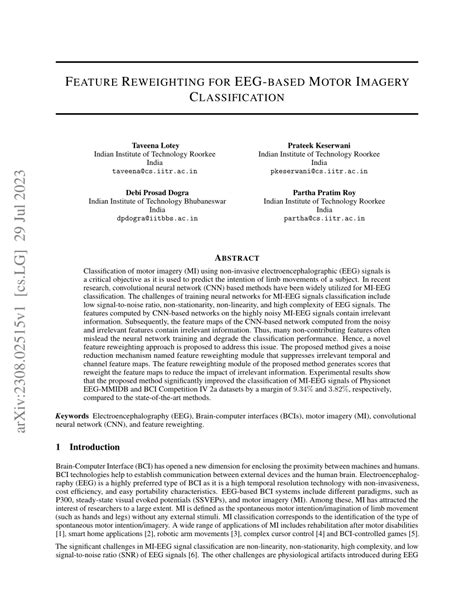 pdf feature reweighting for eeg based motor imagery classification